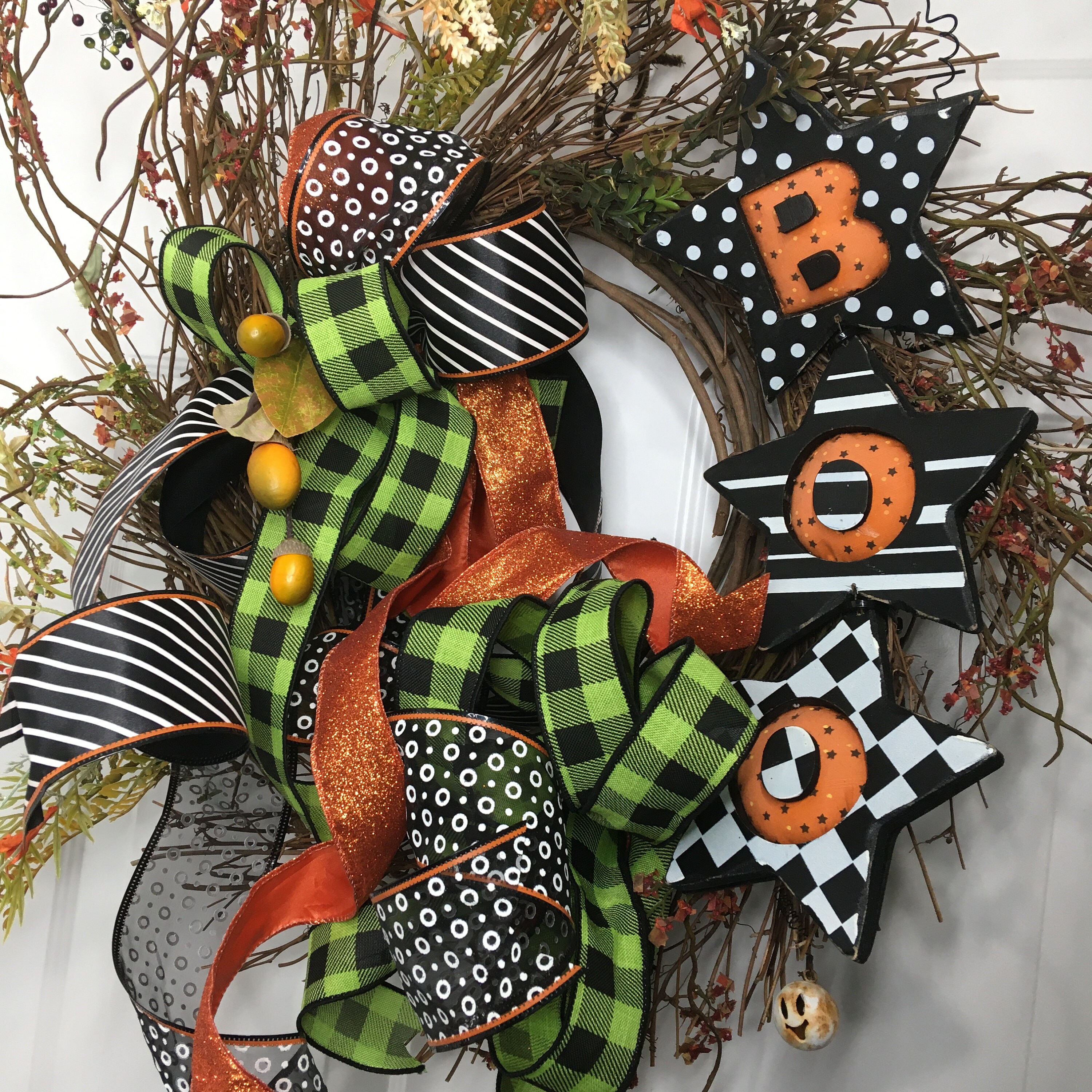 Festive Halloween Wreath, Whimsical Halloween Wreath, Halloween Boo ...