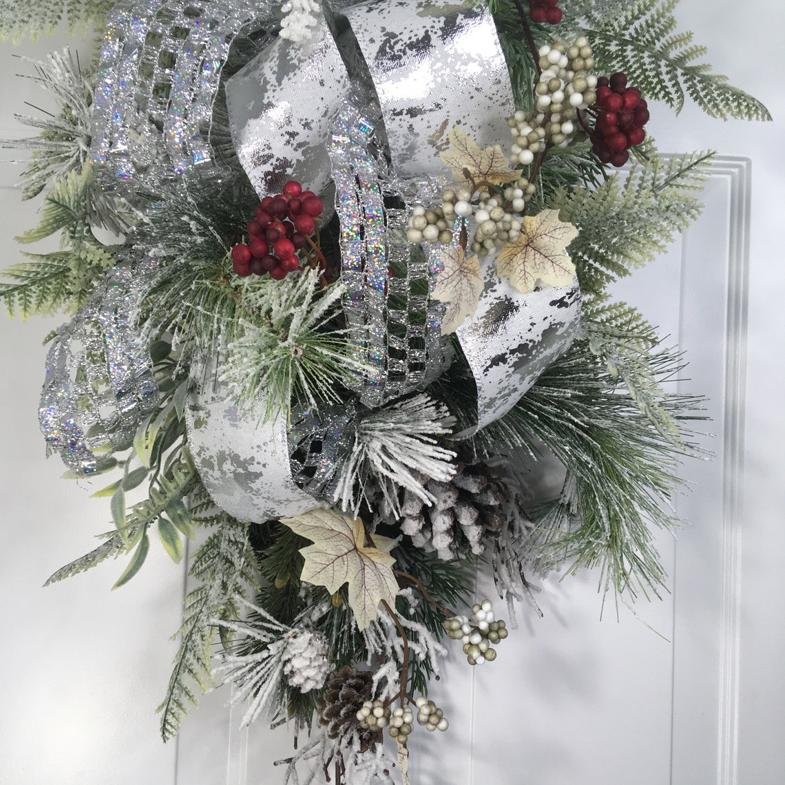 Silver and White Swag, White Winter Swag, Elegant Winter Swag, Silver ...