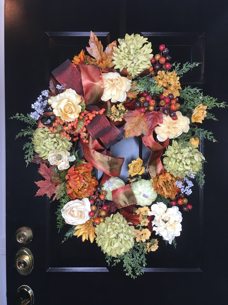 Fall Grapevine Wreath, Fall Mum Wreath, Rose and Mum Fall Wreath ...