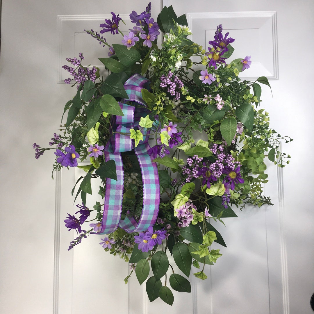 Purple Spring Wildflower Wreath, Spring Wildflower Wreath, Purple Berry ...