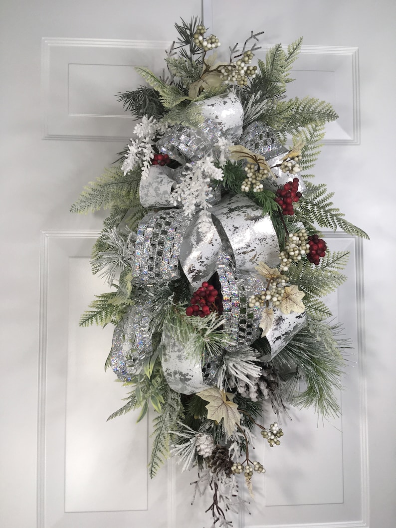 Silver and White Swag, White Winter Swag, Elegant Winter Swag, Silver ...