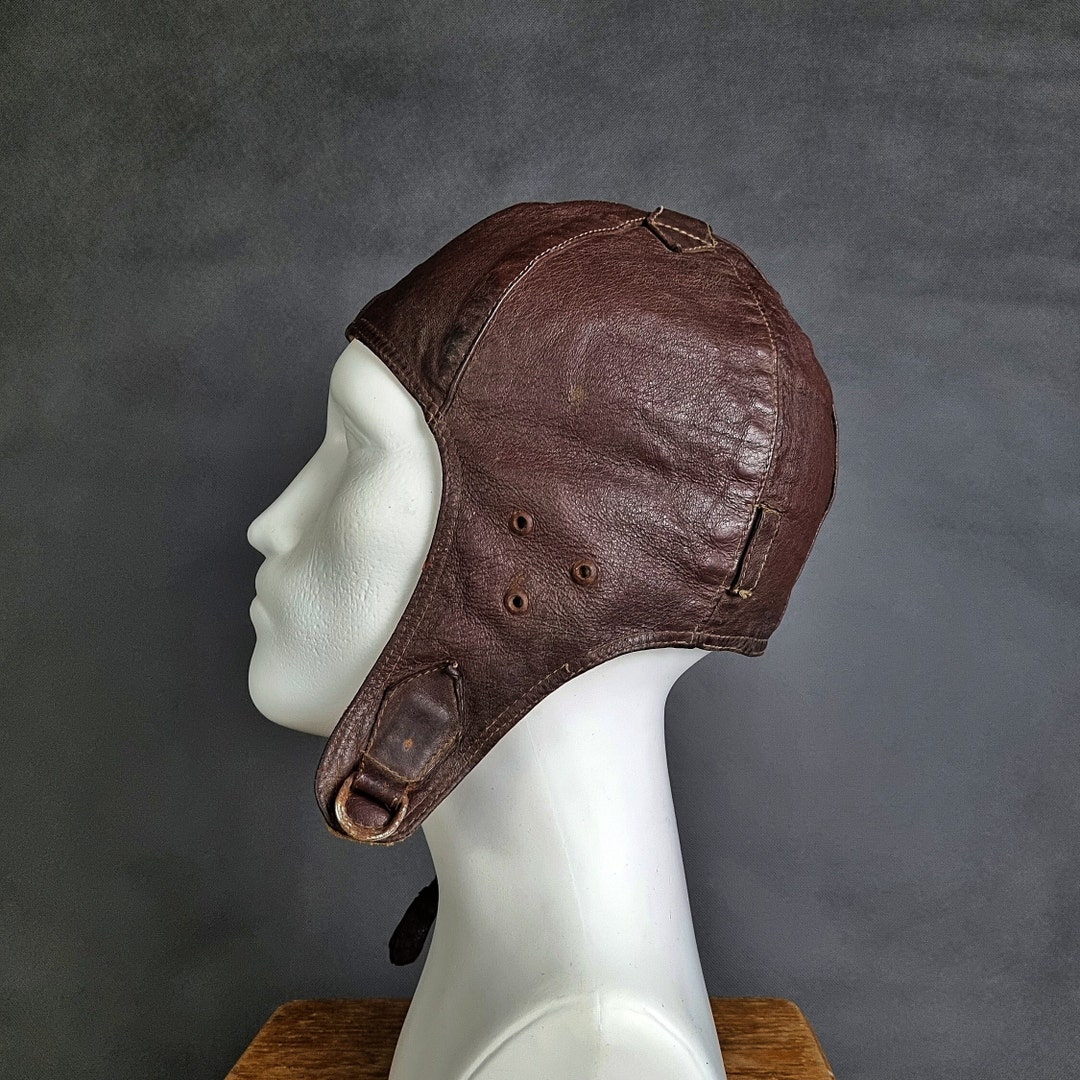Old Brown Leather Vintage Hat, Motorcycle Cap, Aviator Hat, Aviator ...