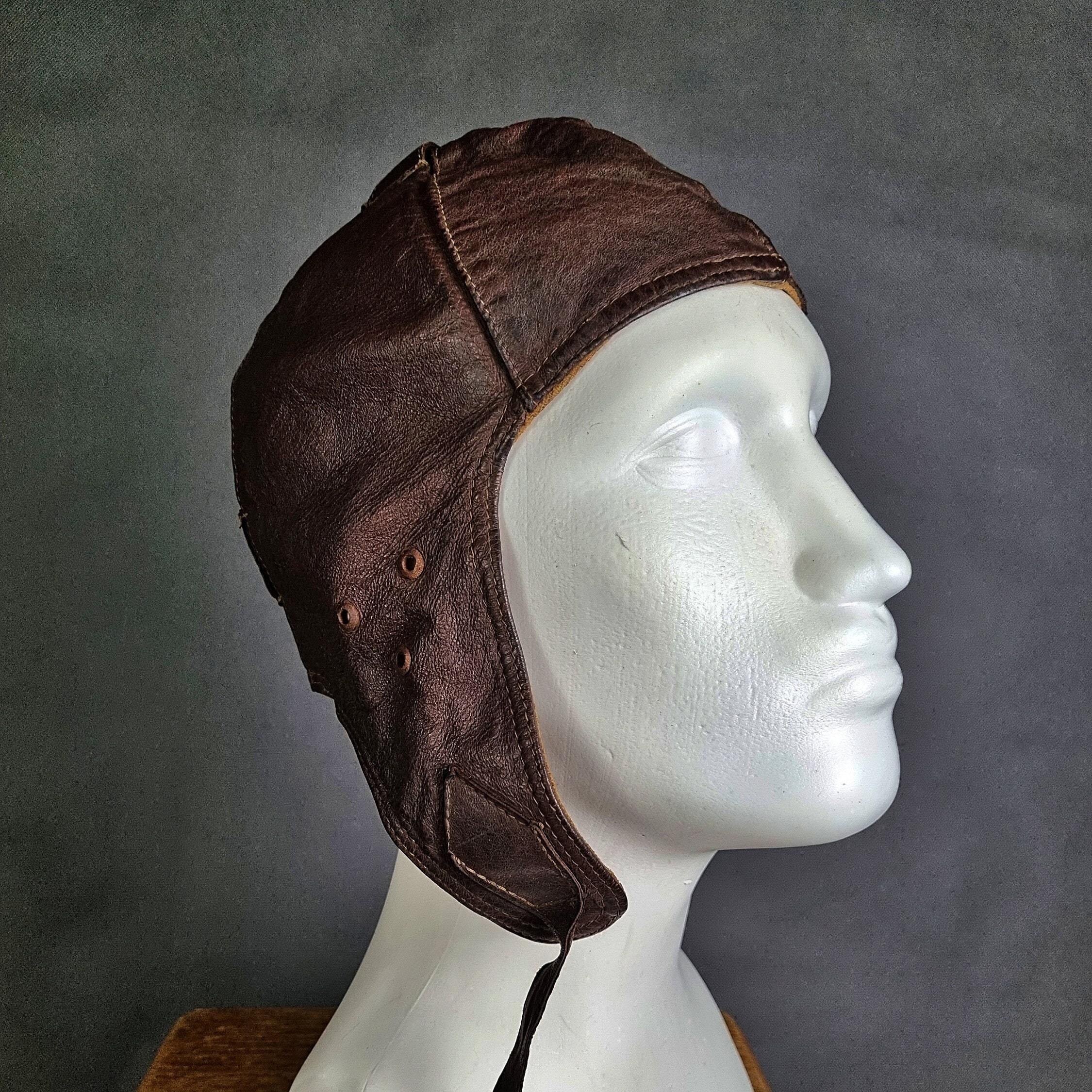 Old Brown Leather Vintage Hat, Motorcycle Cap, Aviator Hat, Aviator ...