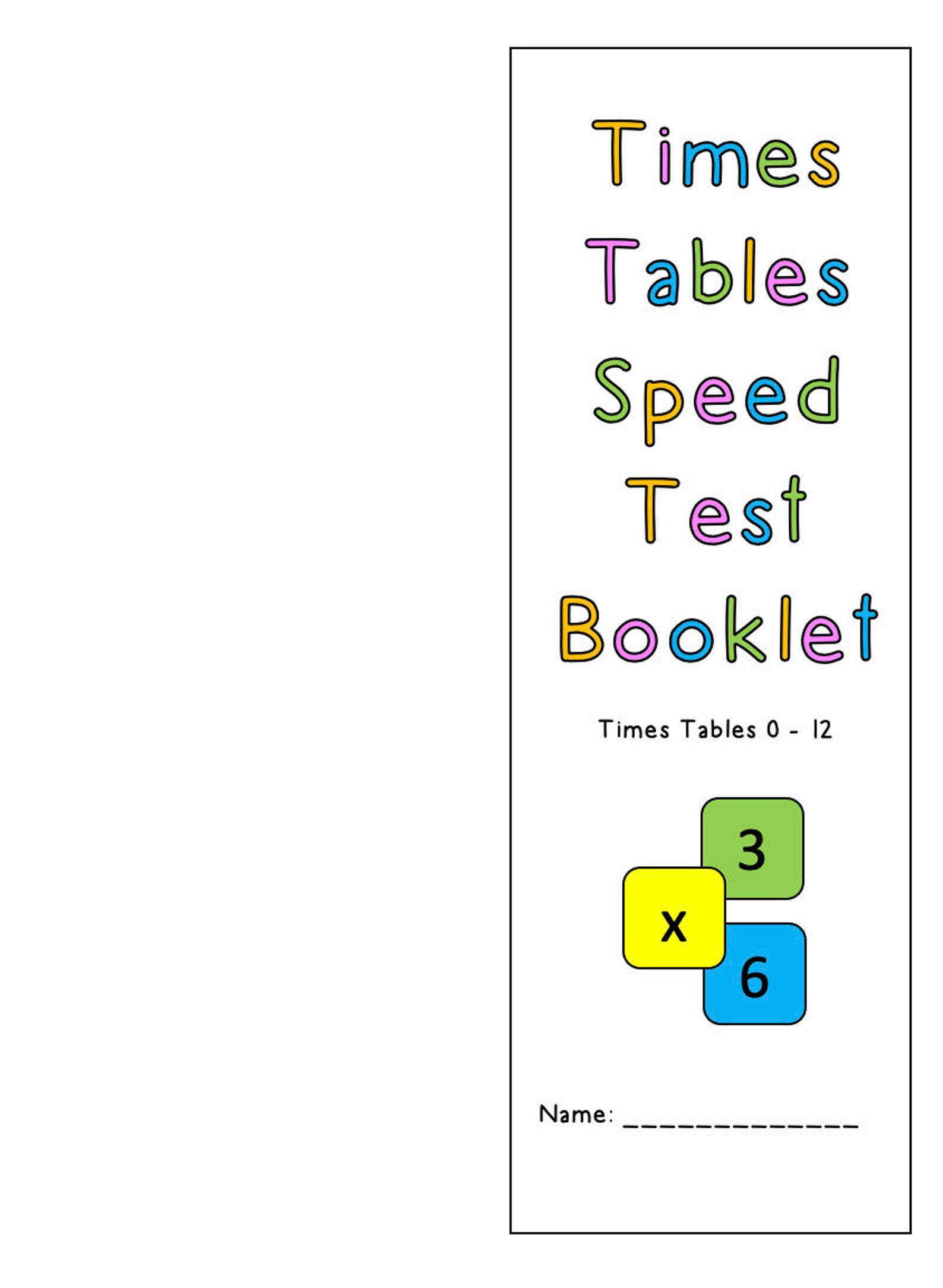 Times Tables Speed Test Booklet | Etsy