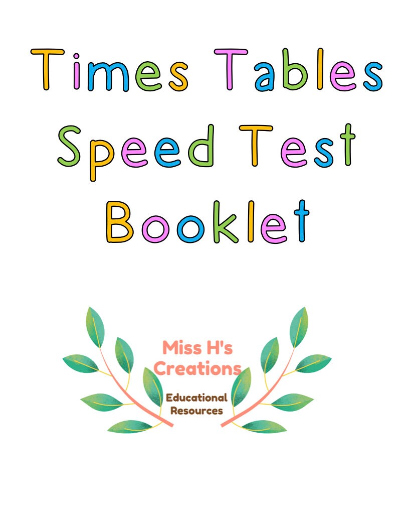 Times Tables Speed Test Booklet Etsy