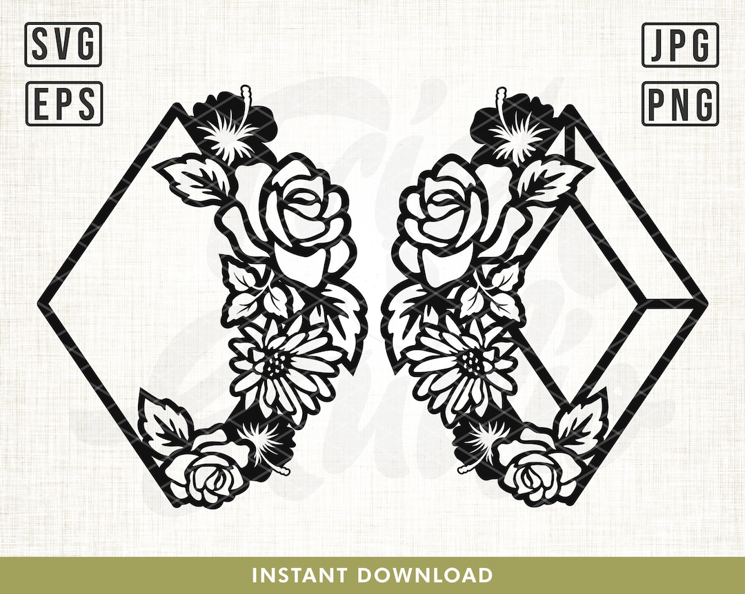 Floral Frame Svg, Floral Diamond Frame Svg, Flower Monogram Frame Svg ...