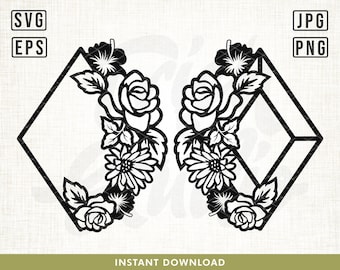 Floral Frame SVG, Floral Frame Cut File, Diamond Flower Frame, Floral ...