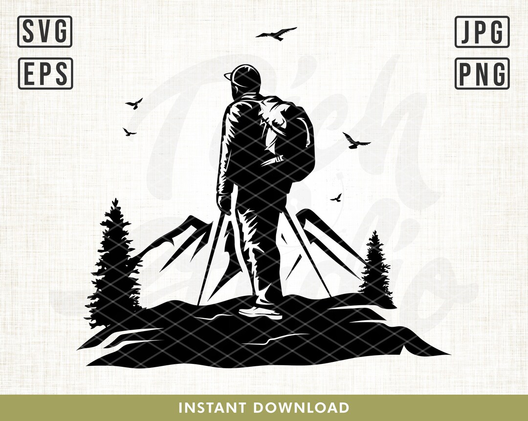 Hiking Svg, Hike Svg File, Male Hiker Svg, Forest Hiking Silhouette ...