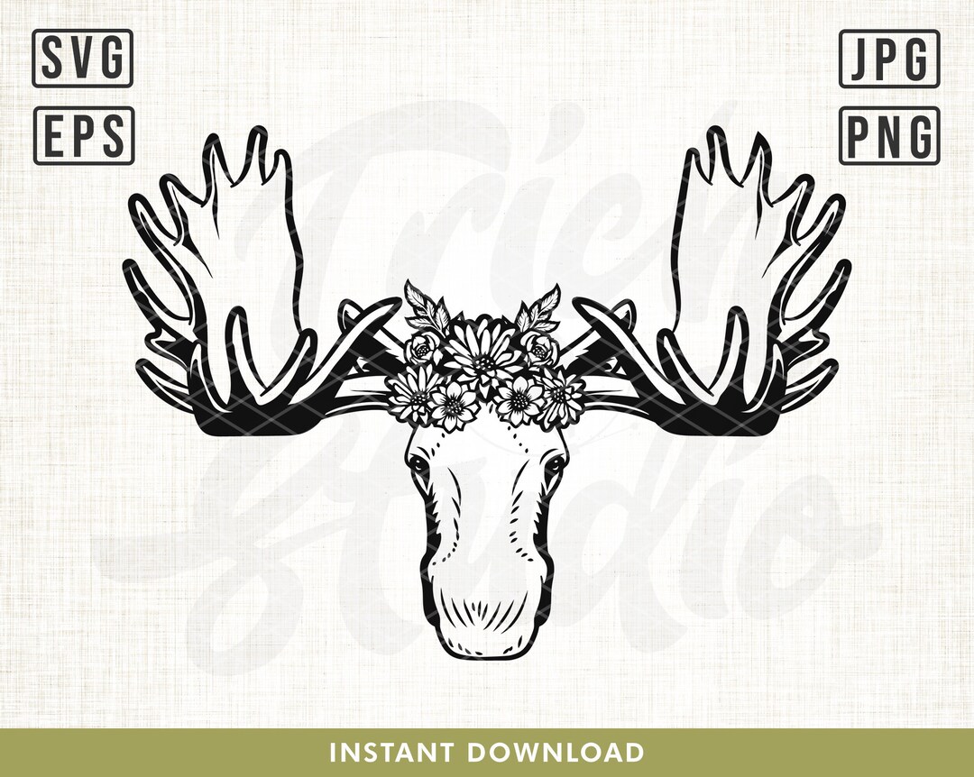 Moose Svg, Floral Moose Svg, Moose With Flowers Svg, Cute Moose Face ...
