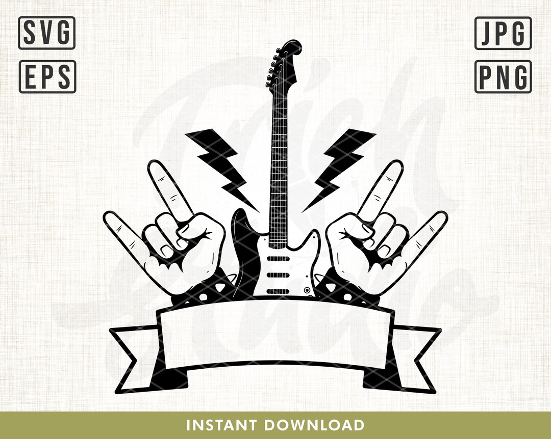 Rock and Roll Svg, Rock and Roll Music Svg, Guitar SVG, Rock Hand Sign ...