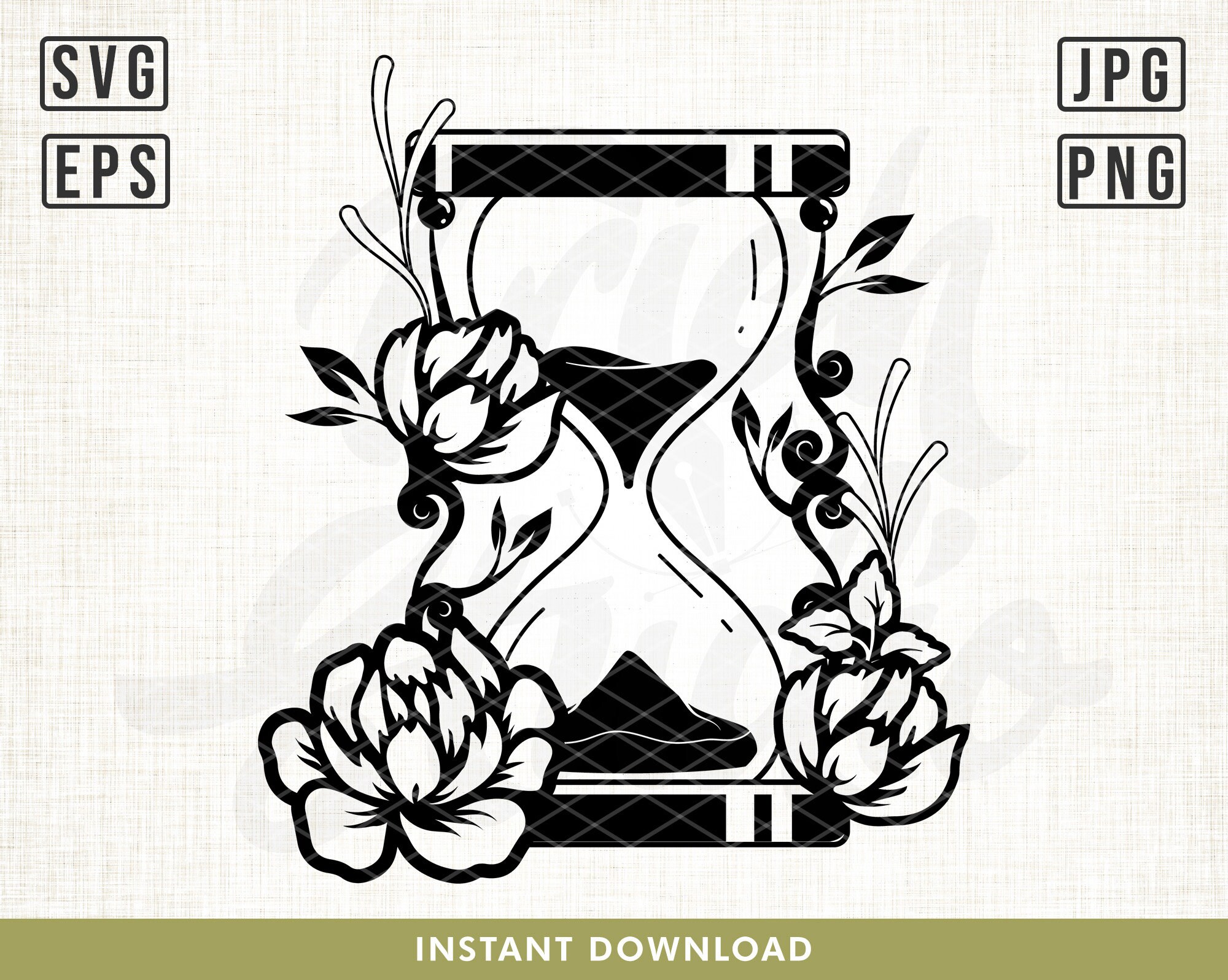Floral Hour Glass Svg File, Sandglass SVG, Timer Svg, Hourglass Svg ...