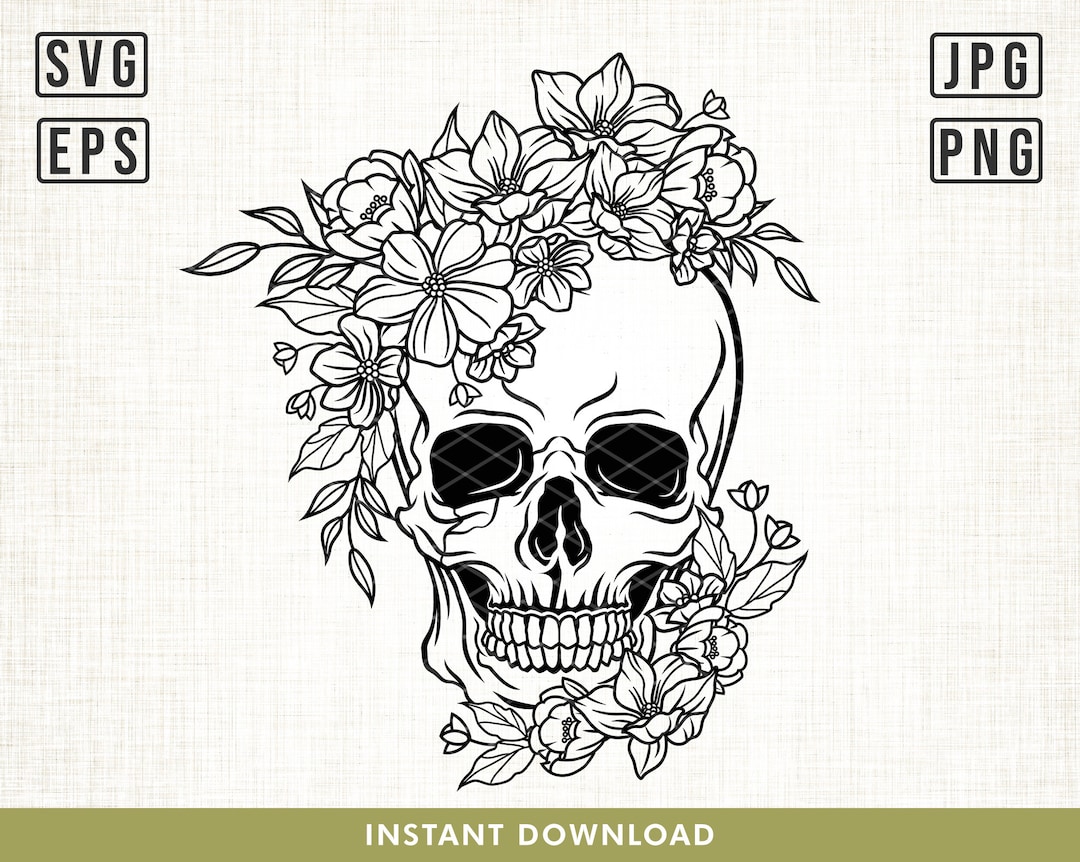 Floral Skull Svg, Skull Svg, Flower Skull Svg, Flower Skull Clip Art ...