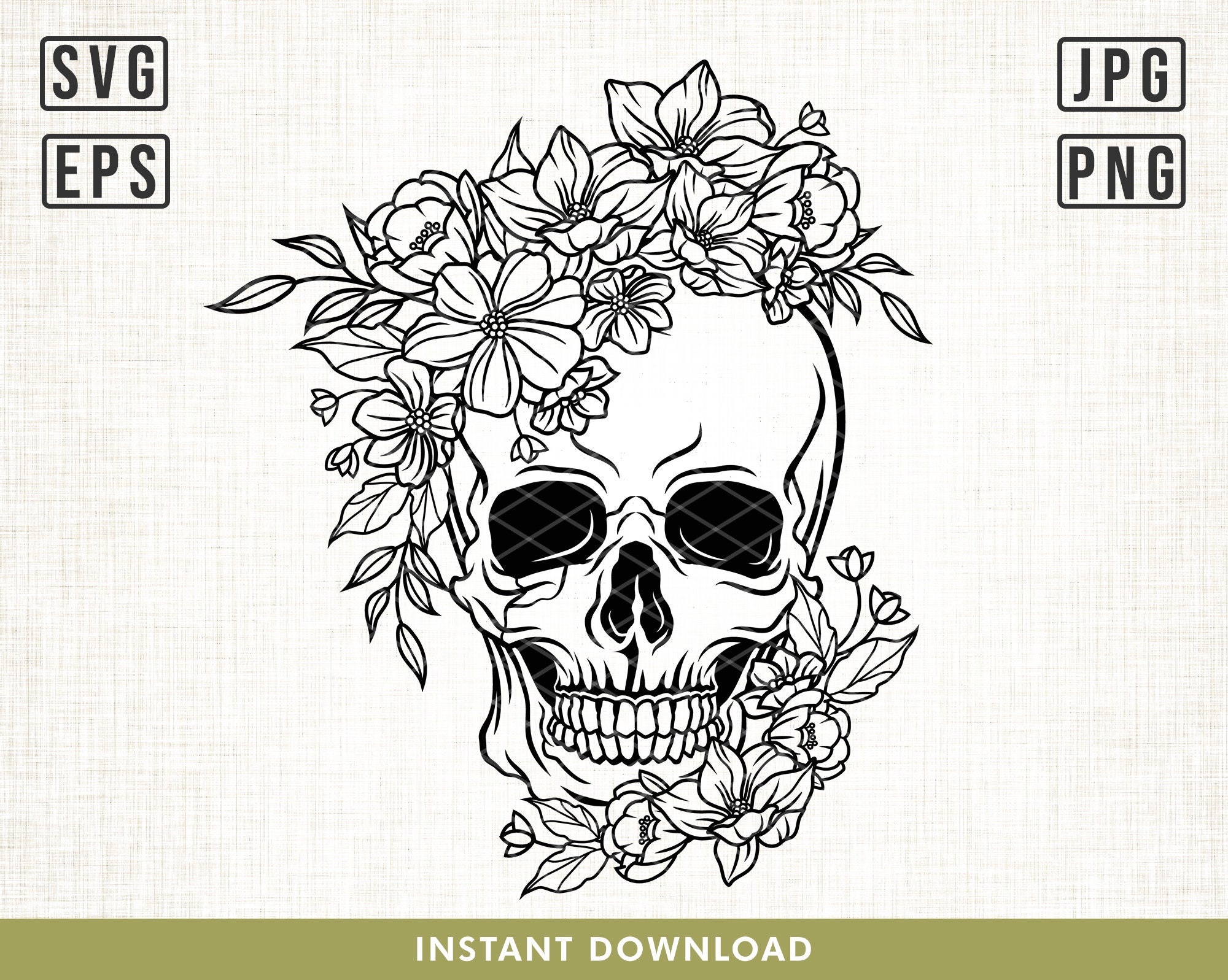 Floral Skull Svg Skull Svg Flower Skull Svg Flower Skull Etsy Uk