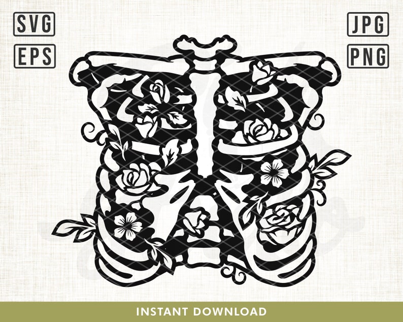 Rib Cage Floral Svg, Ribcage Flowers Svg, Floral Svg, Skeleton Flower ...