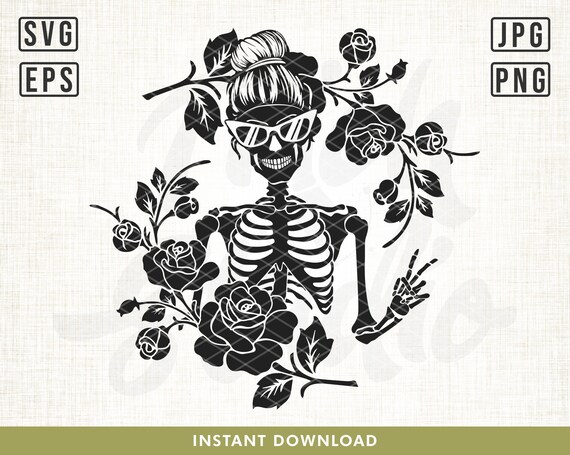 Mom Skull Mom Skeleton Svg Messy Mom Bun Svg Floral - Etsy