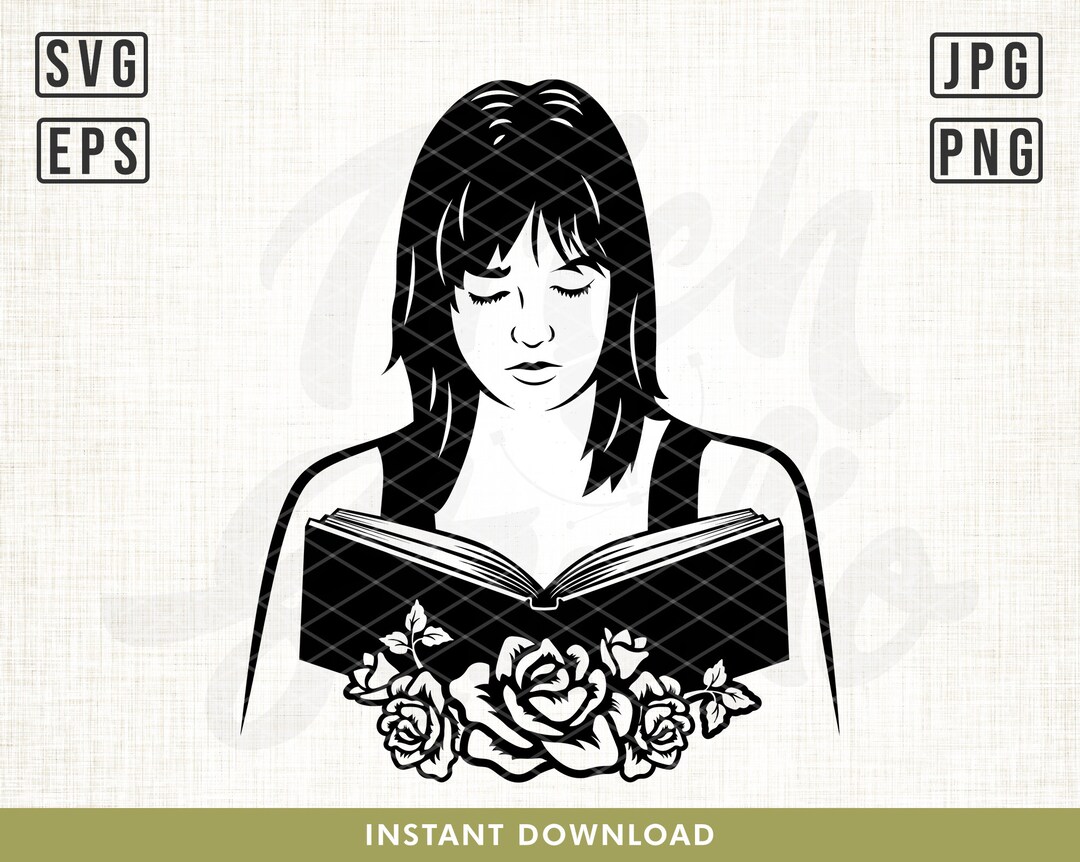 Reading Woman Svg, Floral Book Svg, Book Svg, Book With Flowers Svg ...