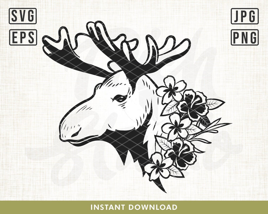 Moose Svg, Floral Moose Svg, Moose With Flowers Svg, Cute Moose Face ...