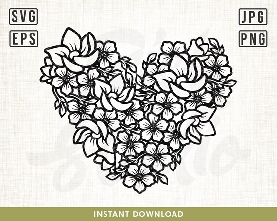 Floral Heart Svg Flower Heart Svg Heart Flower Svg Files | Etsy