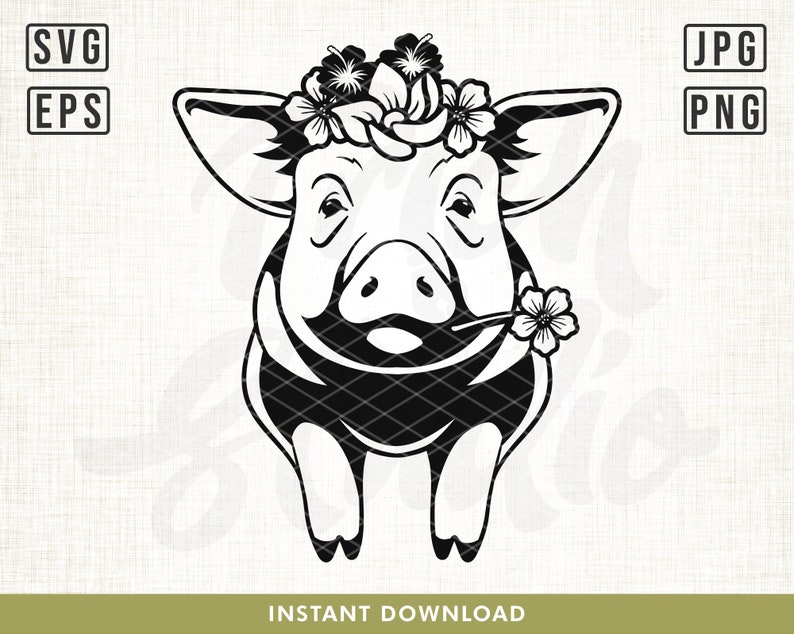 Cute Pig Svg Pig With Flower Crown Svg Pig Svg Animal Svg - Etsy