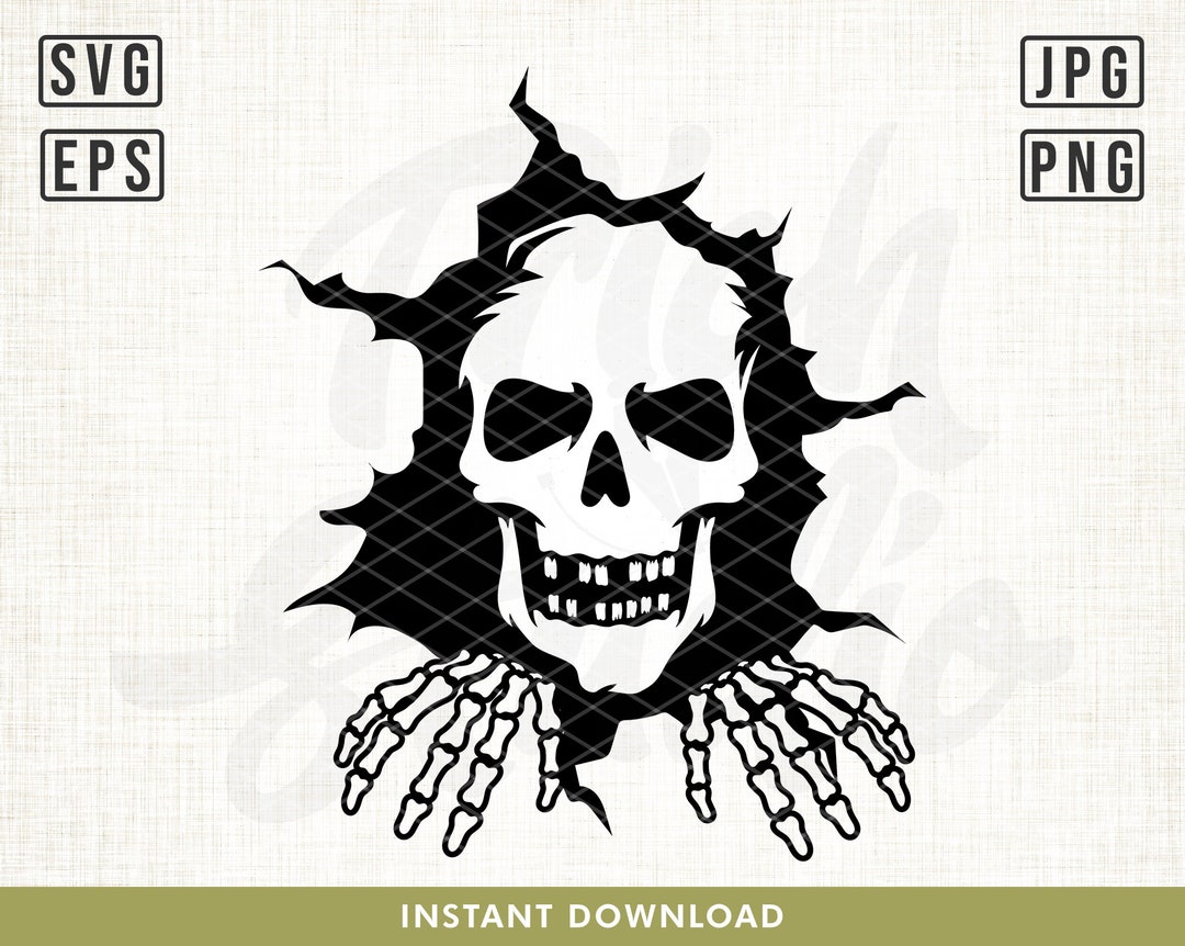 Skull in the Wall Svg File, Skeleton Coming Out of the Wall Svg, Horror ...