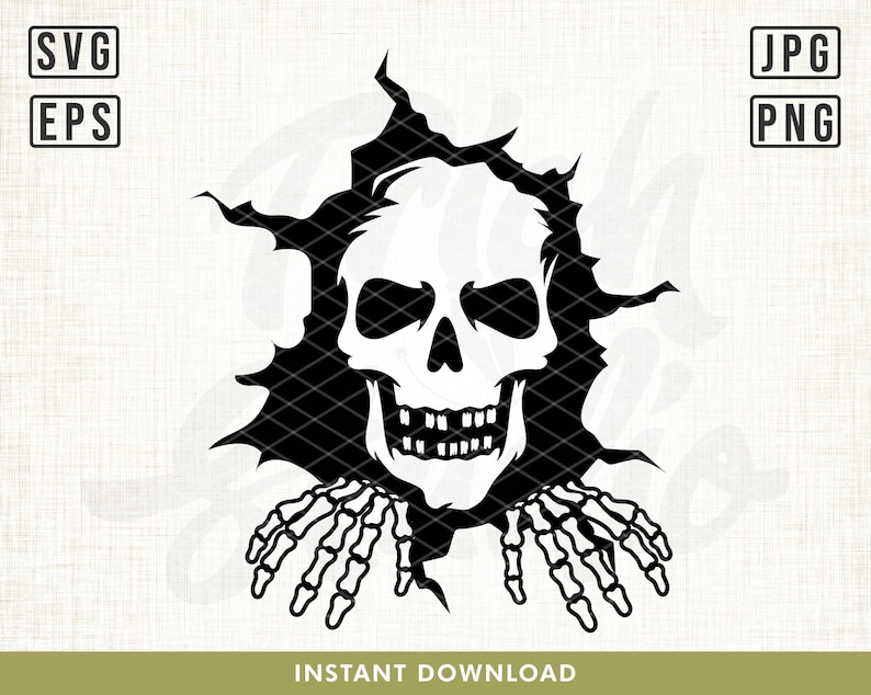 Skull in the Wall Svg File, Skeleton Coming Out of the Wall Svg, Horror ...