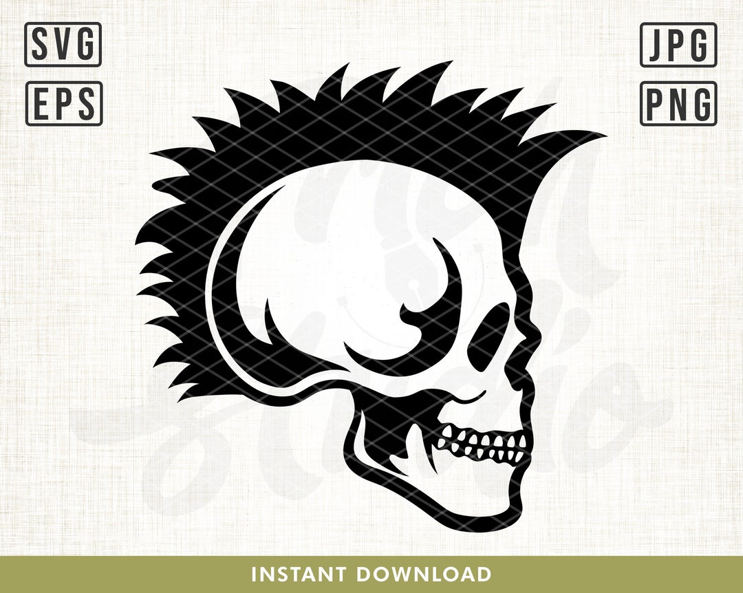 Mohawk Skull Svg, Mohawk Svg, Punk Rock Svg, Skull Svg, Hairstyle Svg ...
