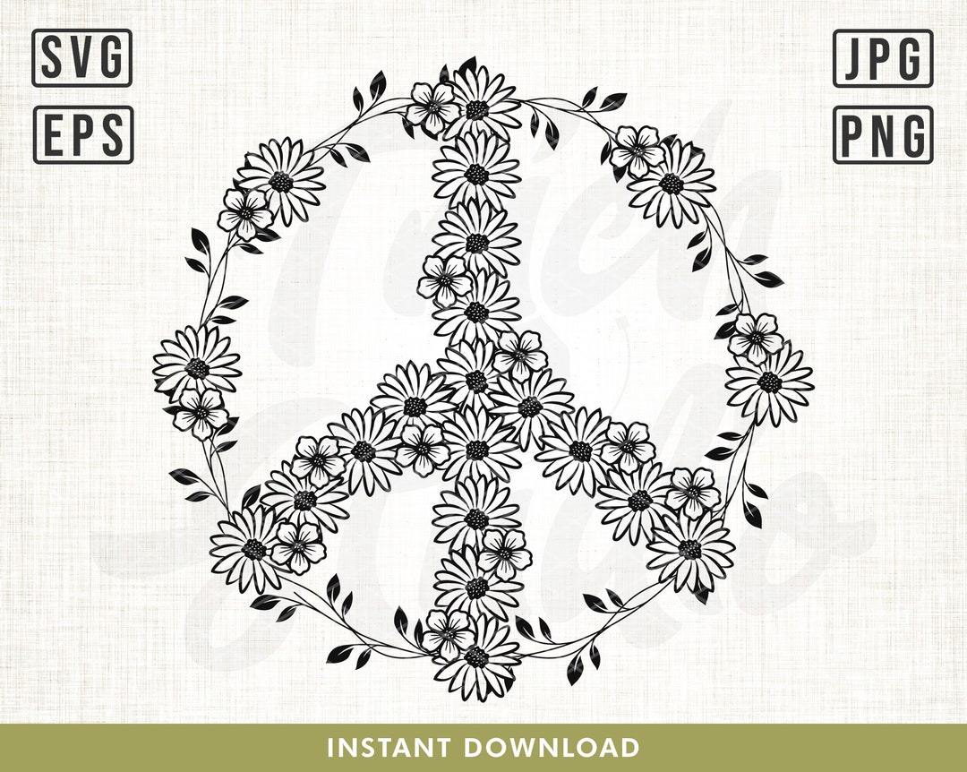 Floral Peace Sign Svg, Peace Sgin Svg, Peace Svg, Boho Svg, Wildflower ...