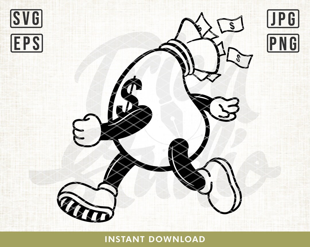 Walking Money Bag Svg, Money Bag Svg File, Money Svg, Dollar Svg, Money ...