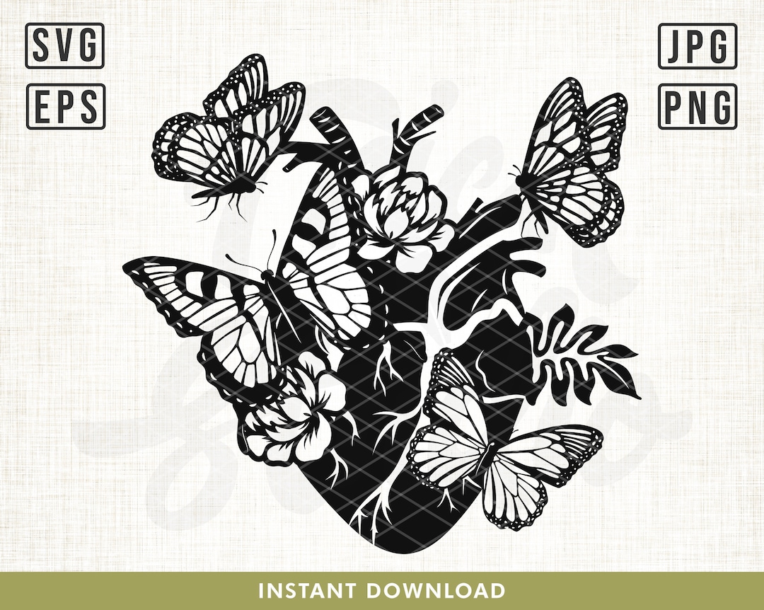 Heart With Butterflies Svg, Heart Anatomy Svg, Anatomy Svg, Floral ...