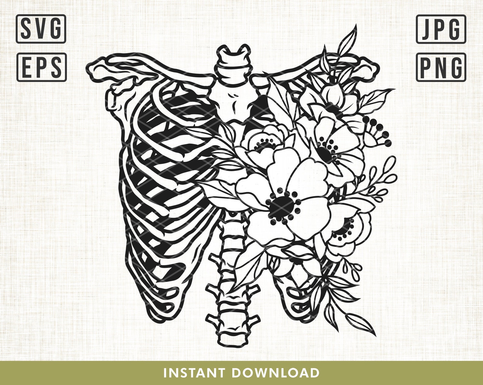 Rib Cage Floral Svg Ribcage Flowers Svg Skeleton Flower Svg Etsy Uk