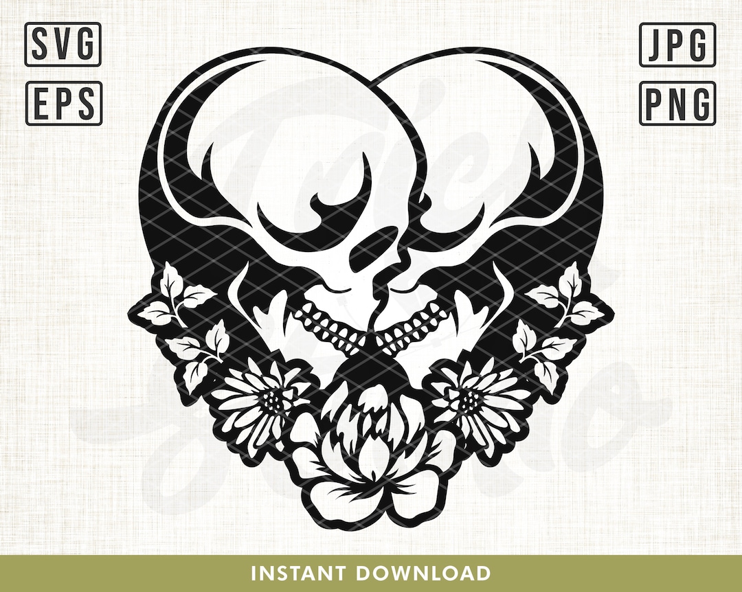 Skull Lovers Svg, Heart Skull Svg, Skull Svg, Floral Skull Svg, Lovers ...