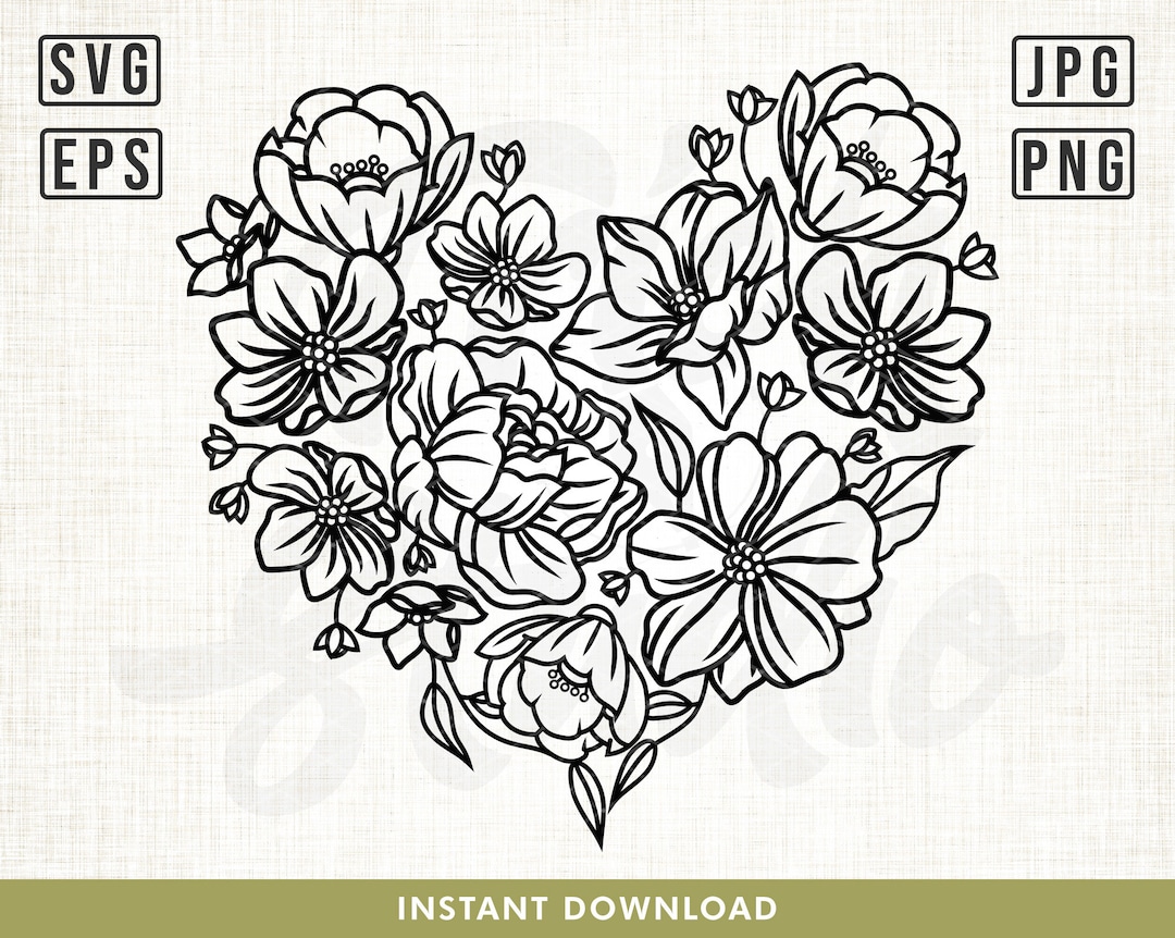 Floral Heart Svg, Flower Heart Svg, Heart Flower Svg Files, Flower Svg ...