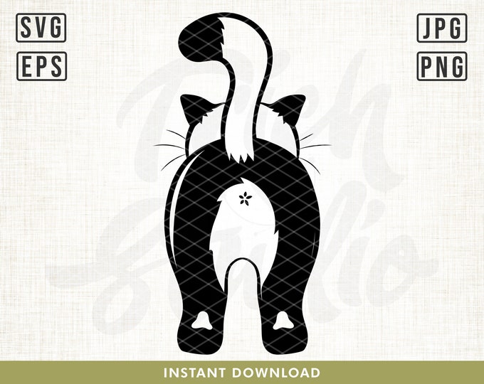 Cat Butt SVG Clipart Bundle, Funny Cat Butts Silhouette SVG, Kittens ...