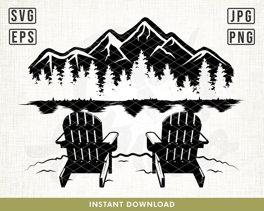 Lake Scene Svg, Chairs Dock Svg, Adirondack Chairs Svg, Mountain Scene ...