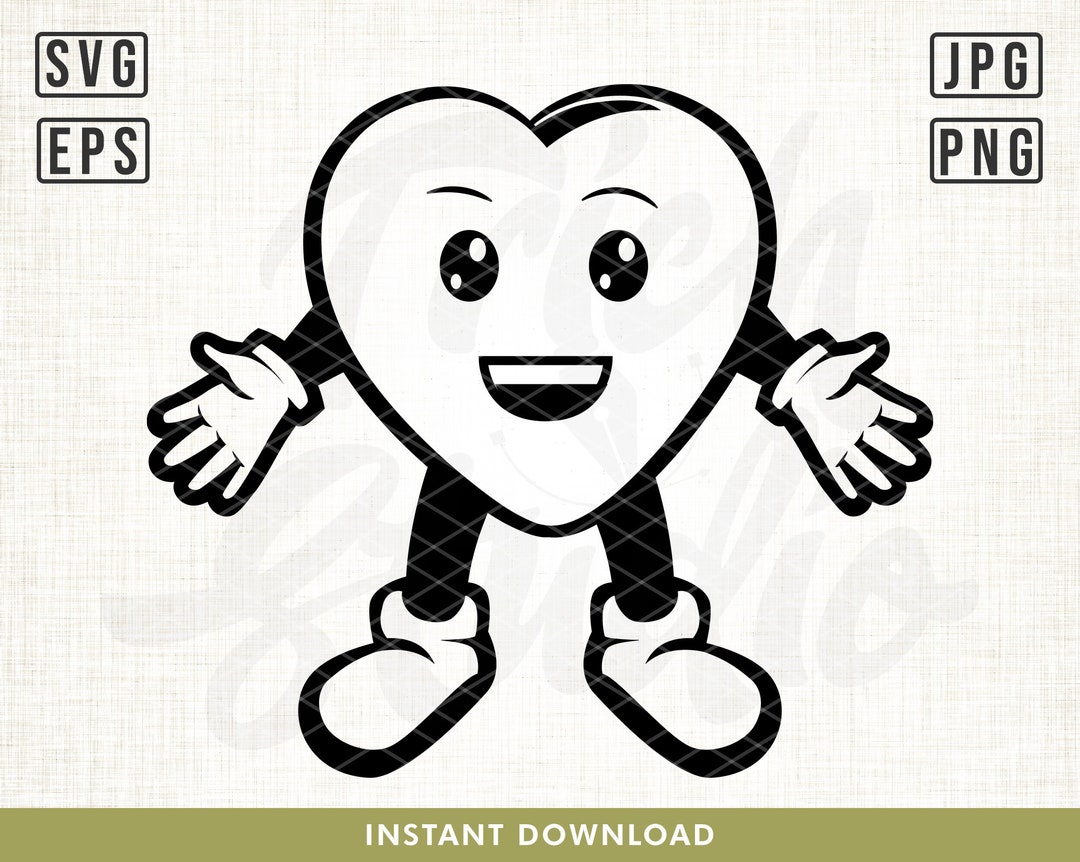 Heart Mascot Svg, Heart Svg, Mascot Svg File, Love Svg, Smiling Heart ...