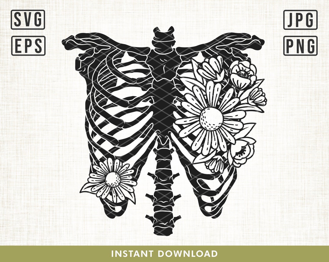 Rib Cage Floral Svg Ribcage Flowers Svg Skeleton Flower Svg Ribs Svg