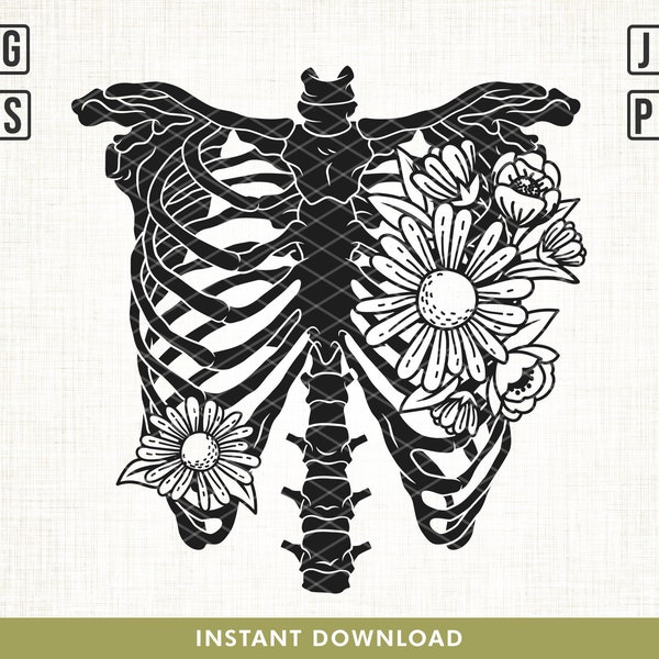 Svg Rib Cage With Flowers - Etsy