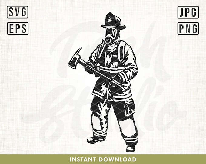 Fireman Silhouette SVG + PNG - Firefighter Png - Firefighter Svg - Fire ...
