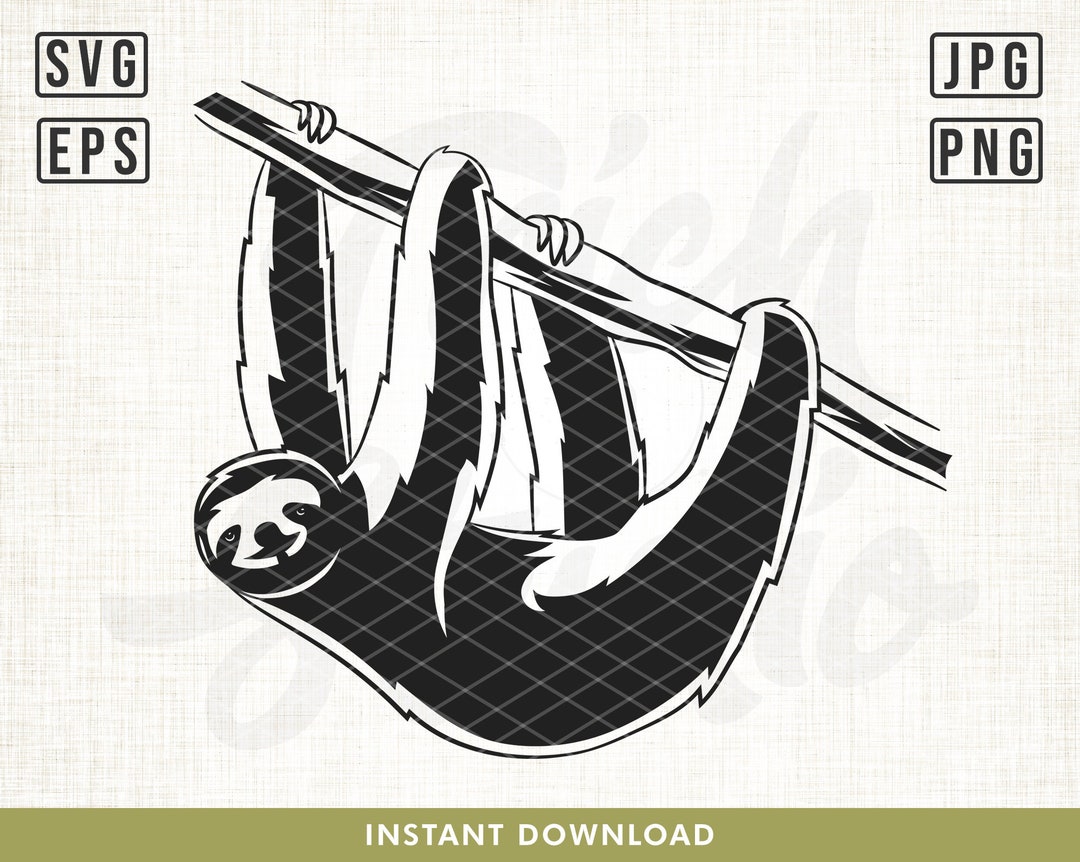 Hanging Sloth Svg File, Sloth Asleep Svg, Branch Svg, Sleeping Svg ...