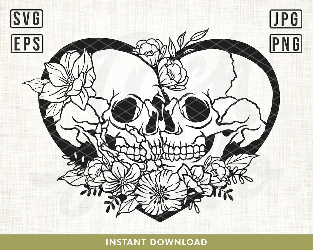 Skull Lovers Svg, Heart Skull Svg, Skull Svg, Floral Skull Svg, Lovers ...