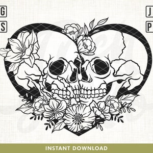 Skull Lovers Svg Heart Skull Svg Skull Svg Floral Skull - Etsy