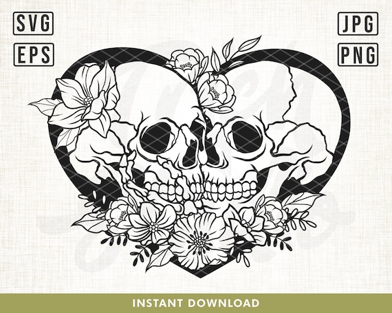 Skull Lovers Svg Heart Skull Svg Skull Svg Floral Skull Etsy Canada