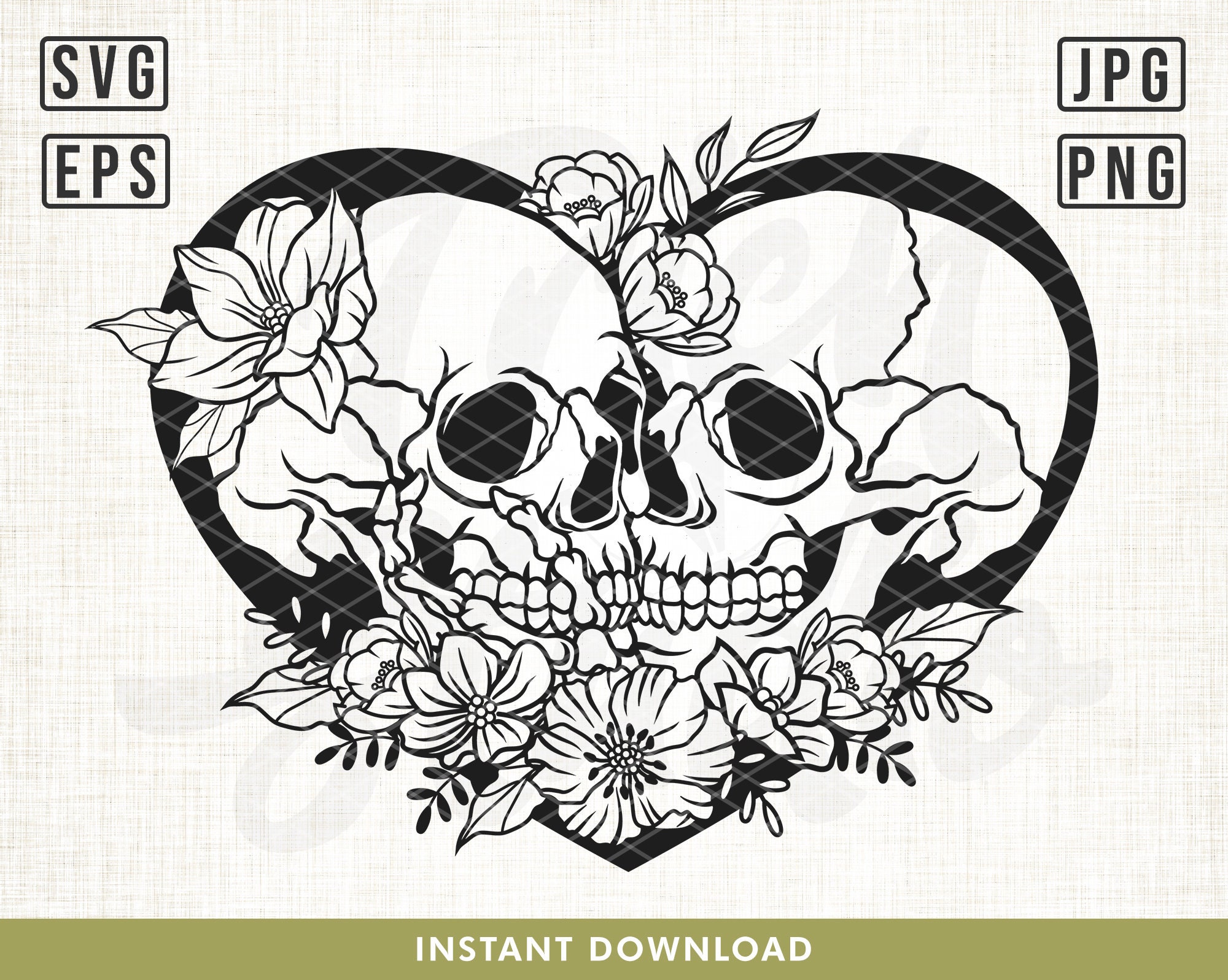 Skull Lovers Svg, Heart Skull Svg, Skull Svg, Floral Skull Svg, Lovers ...