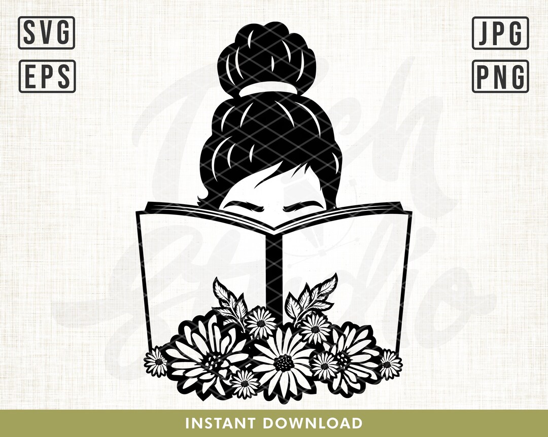Reading Woman Svg, Floral Book Svg, Book Svg, Book With Flowers Svg ...