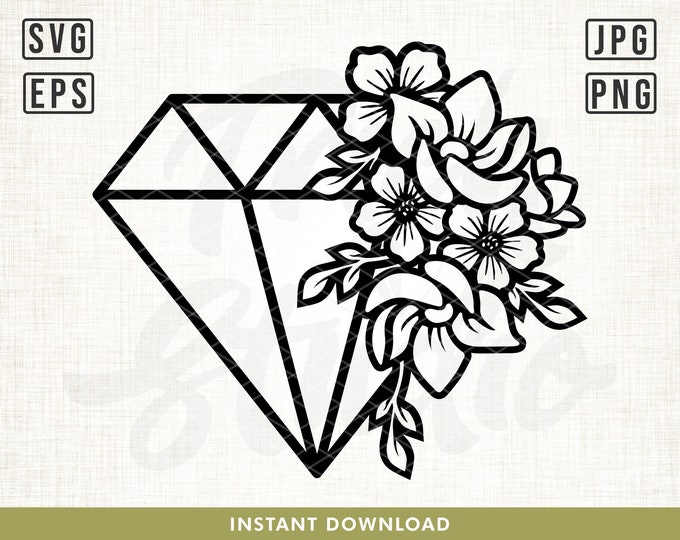 Diamond Svg, Floral Diamond Svg, Diamond With Flower Svg, Flower ...