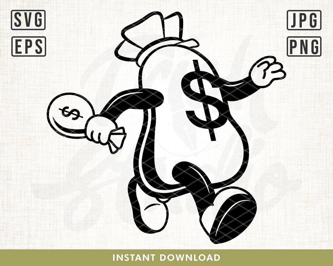 Walking Money Bag Svg, Money Bag Svg File, Money Svg, Dollar Svg, Money ...
