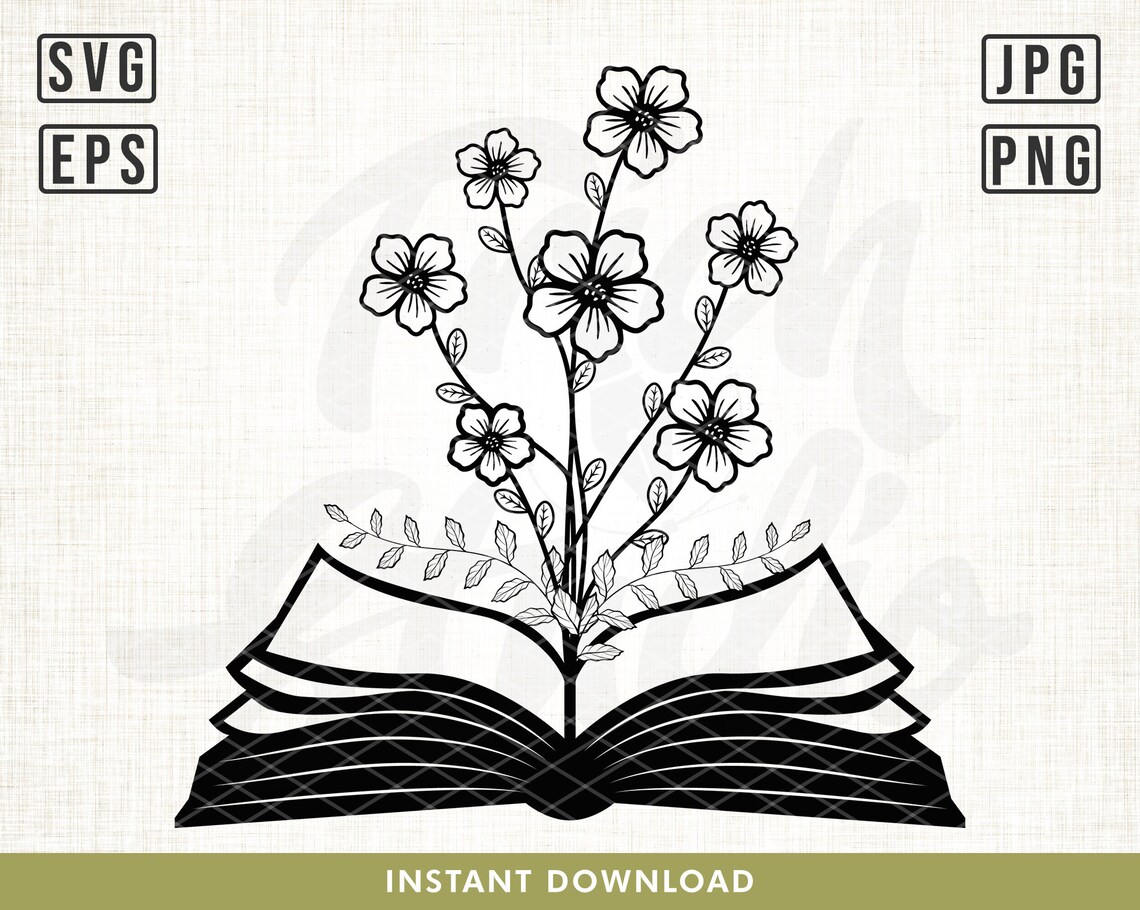 Floral Book Svg Book With Flowers Svg Flowers Growing Out of - Etsy