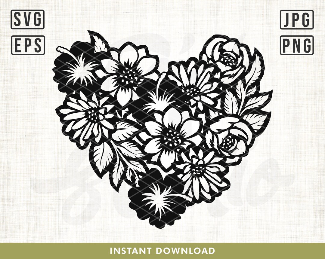 Floral Heart Svg, Flower Heart Svg, Heart Flower Svg Files, Flower Svg ...