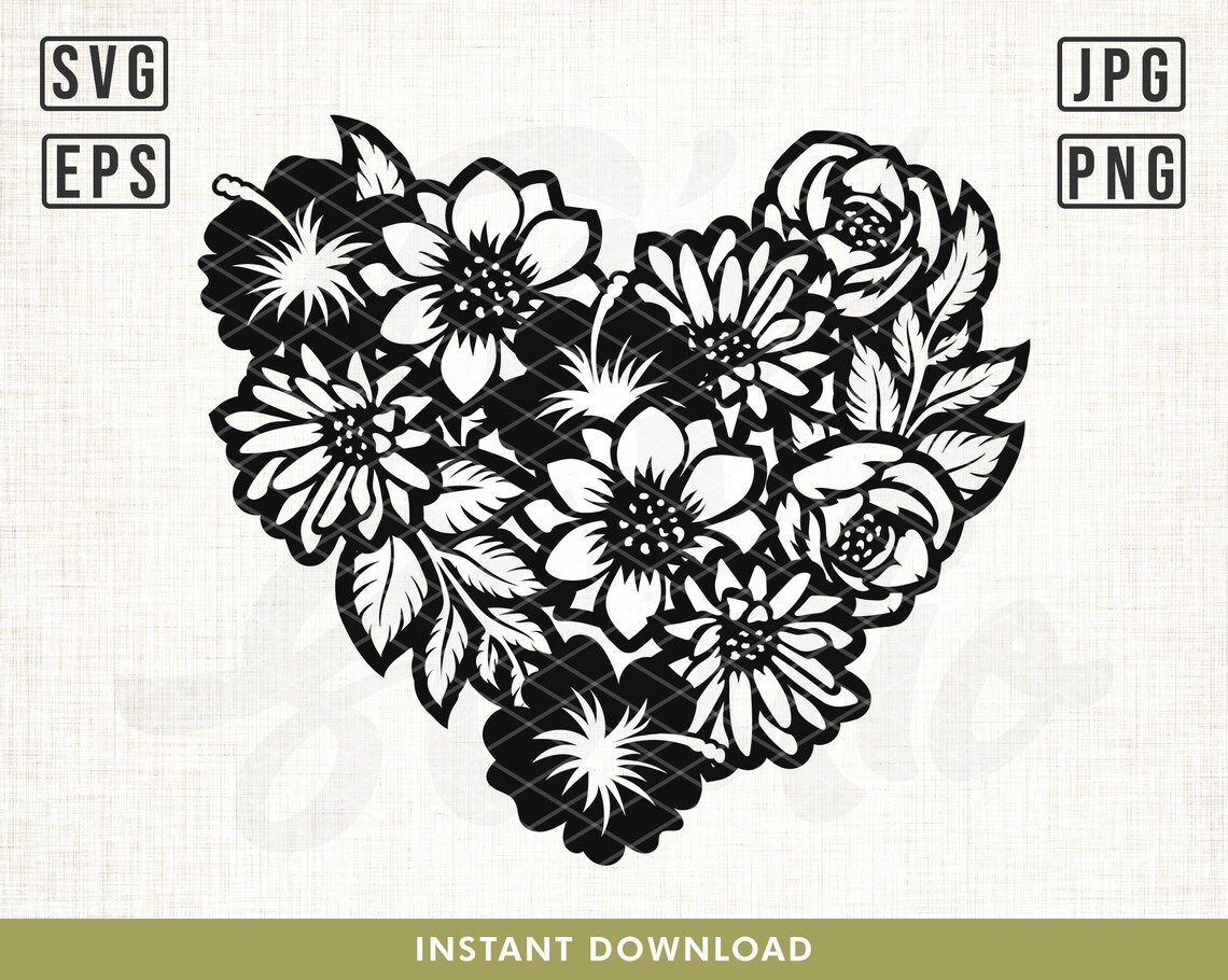 Floral Heart Svg Flower Heart Svg Heart Flower Svg Files - Etsy