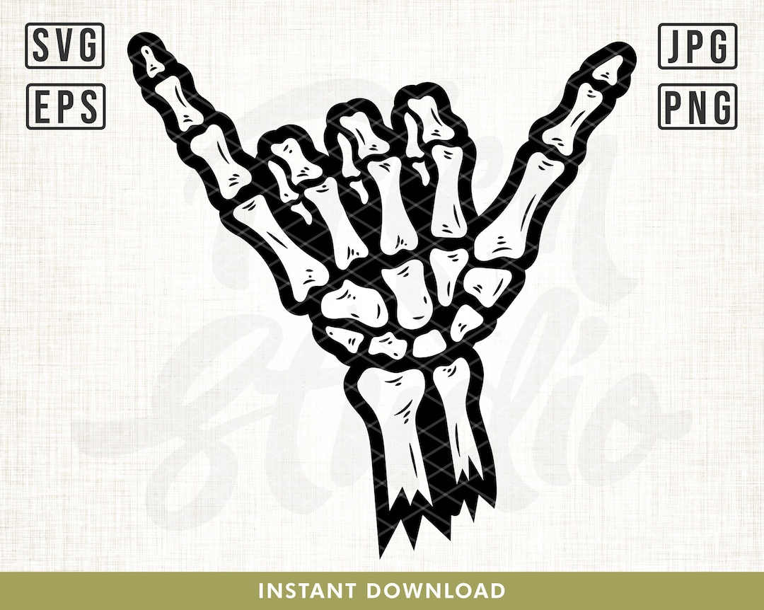 Skeleton Hand Svg File, Skeleton Shaka Hand Svg File, Shaka Sign Svg ...